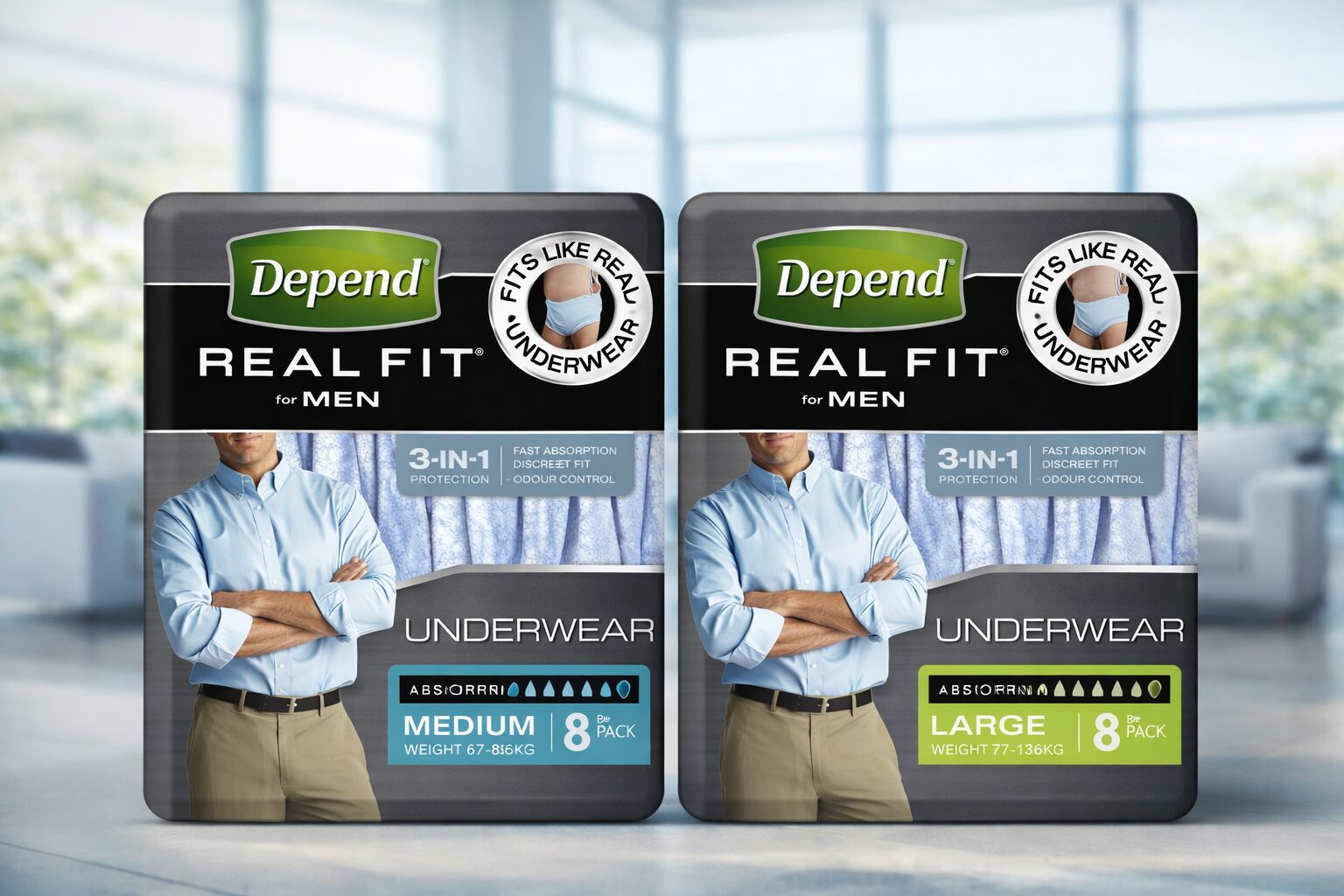 Depend Real-Fit Underwear for Men 8pcs/pack, 4packs/carton – Tassway ...